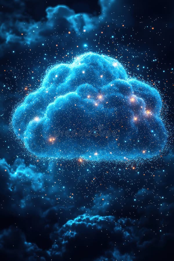 Abstract Digital Cloud Representation with Luminous Connections and ...