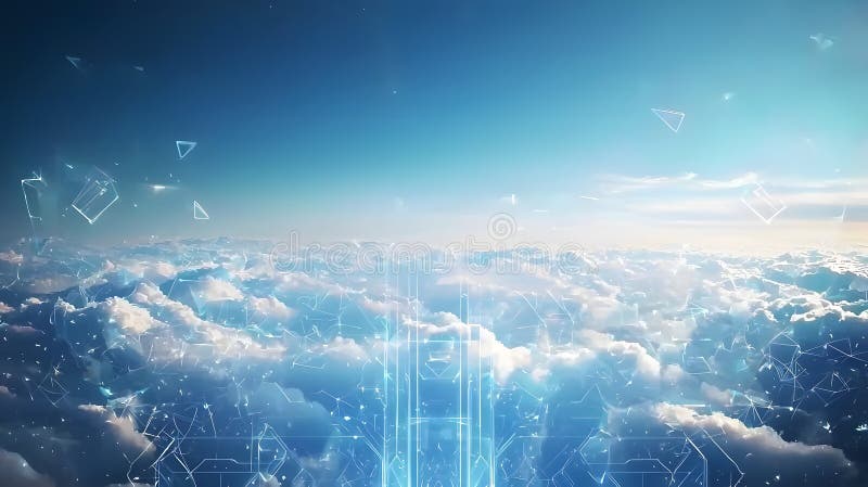 Abstract Digital Clouds with Glowing Elements Stock Photo - Image of ...