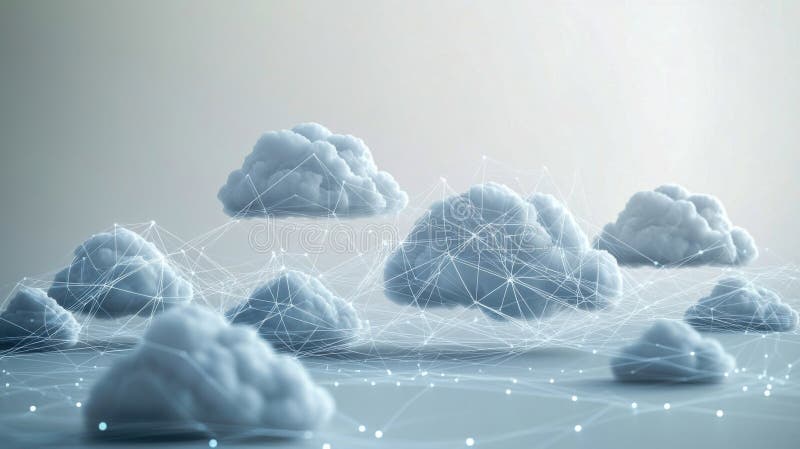 Abstract Digital Clouds with Interconnected Network Lines Symbolizing Technology and Data Flow ...