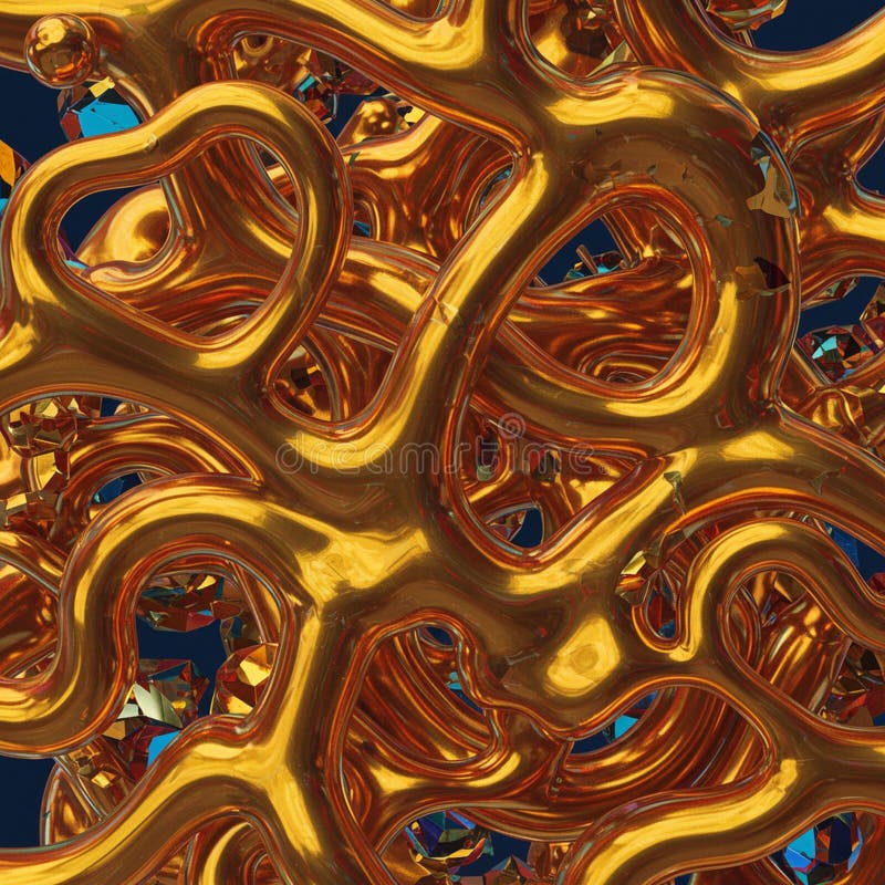 Abstract Digital Composition Featuring Intertwining, Shiny, Gold-colored Metallic Stock ...