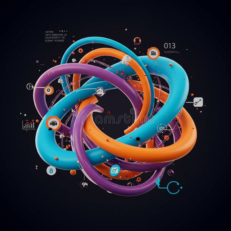 Abstract Digital Composition with Intertwined Orange, Blue, and Purple ...