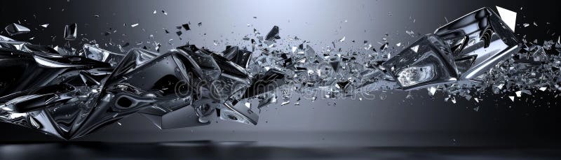 Abstract Digital Composition of Shattered Glass Fragments Spreading in ...