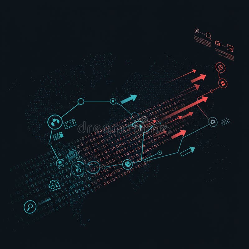 Abstract Digital Concept Art Featuring a Dark Background with Binary ...