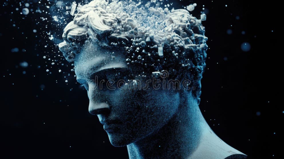 Abstract Digital Concept of Classical Bust Shattering into Particles ...