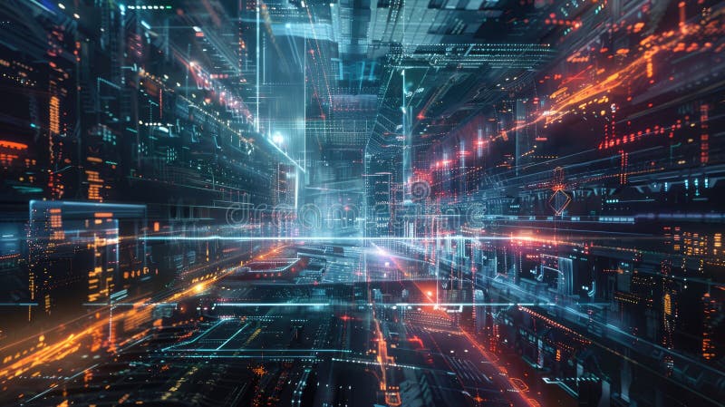 Abstract of Digital Connected Shape and Particle with Tech Cyber Style ...