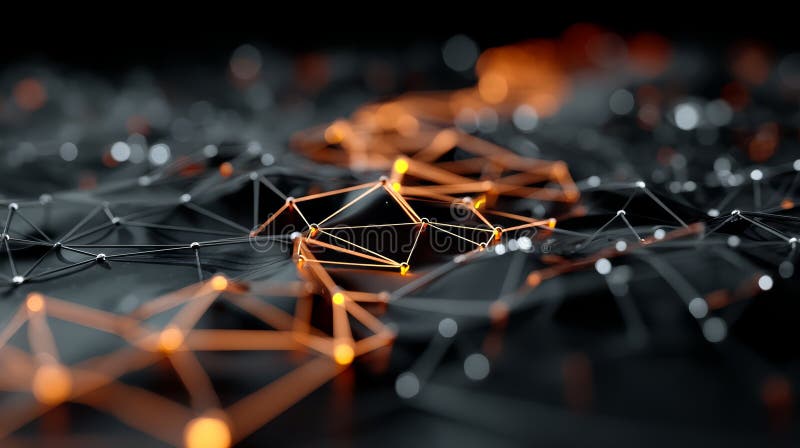 Abstract Digital Connection Pathways with Orange and White Nodes in ...