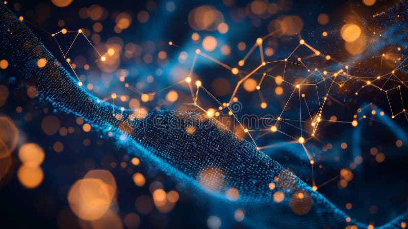 Abstract Digital Connections with Orange and Blue Light Stock Image ...