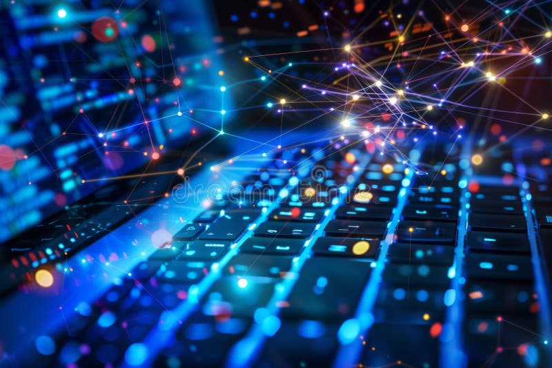 Abstract Digital Connections Overlay on a Laptop Keyboard Symbolizing ...