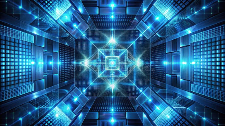 Abstract Digital Core Futuristic Network Architecture Illuminated by Glowing Blue Light Beams ...
