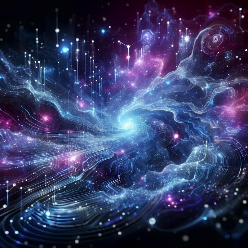 Abstract Digital Cosmos with Vibrant Light Trails and Data Streams ...