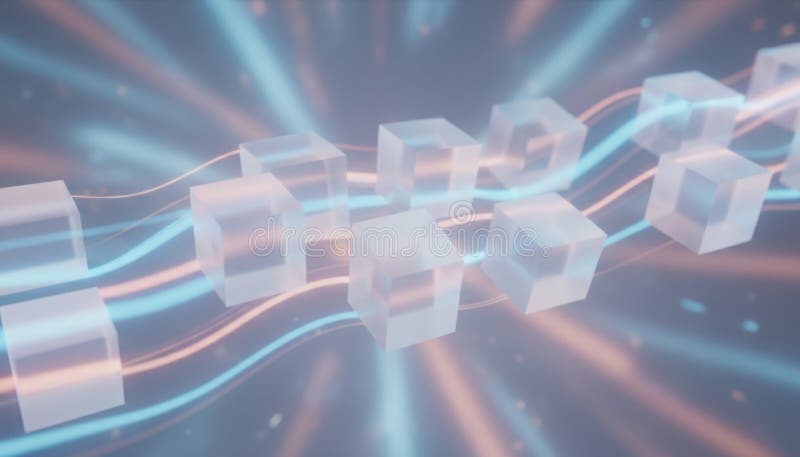 Abstract Digital Cube Sequence Symbolizing Blockchain Data Flow Innovation Tech Infrastructure ...