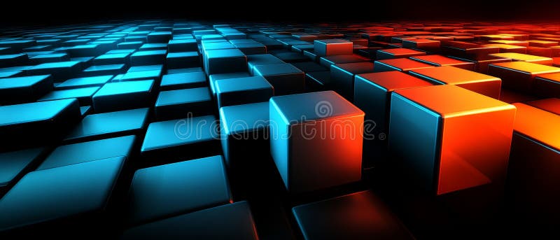 Abstract Digital Cubes in Dynamic Blue and Orange Hues Representing ...