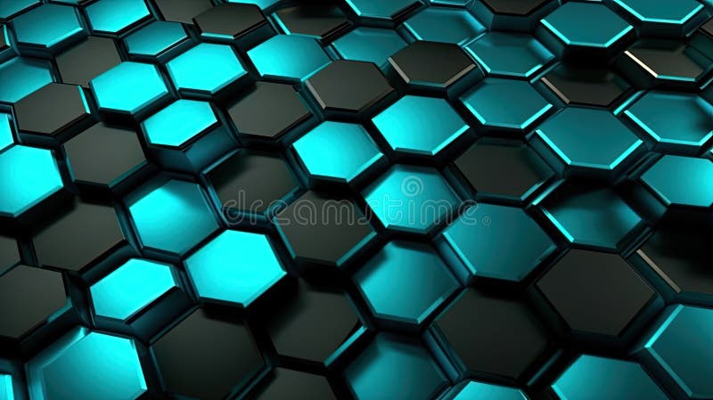 Abstract of Digital Cyan and Black Hexagon Pattern Background Stock ...
