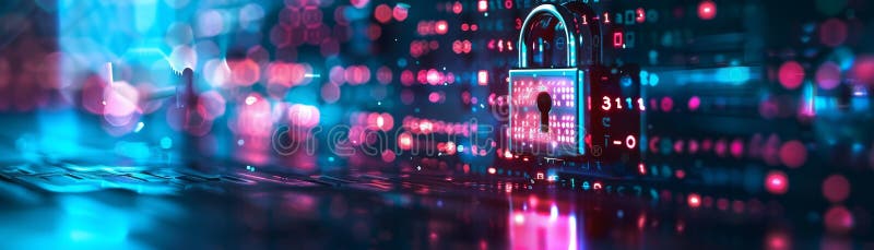 Abstract Digital Cybersecurity Concept with a Lock, Data Protection ...