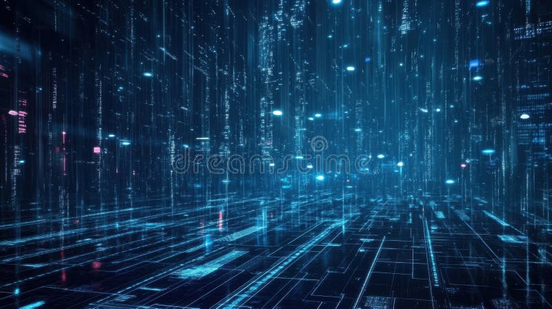 Abstract Digital Cyberspace with Glowing Lines and Particles Stock Illustration - Illustration ...