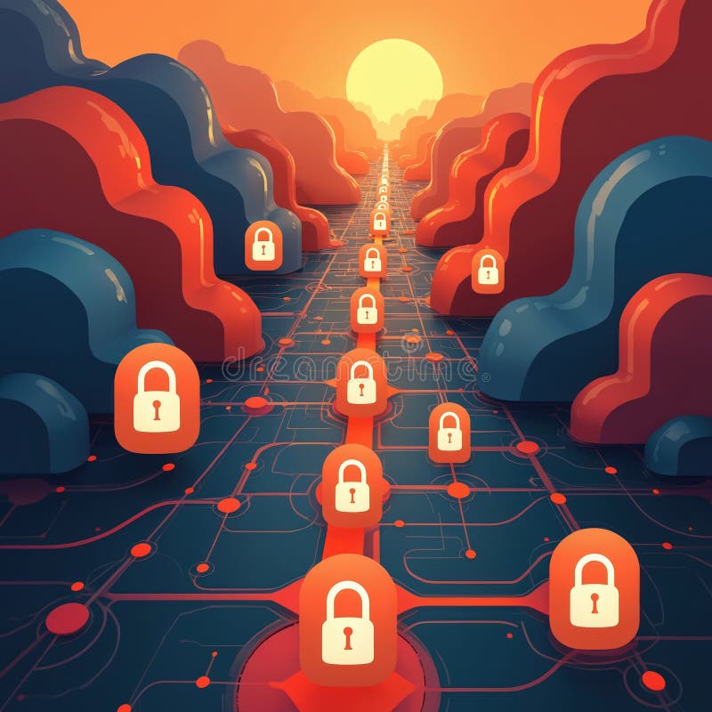 Abstract Digital Cyberspace Graphic Featuring Network Security with ...