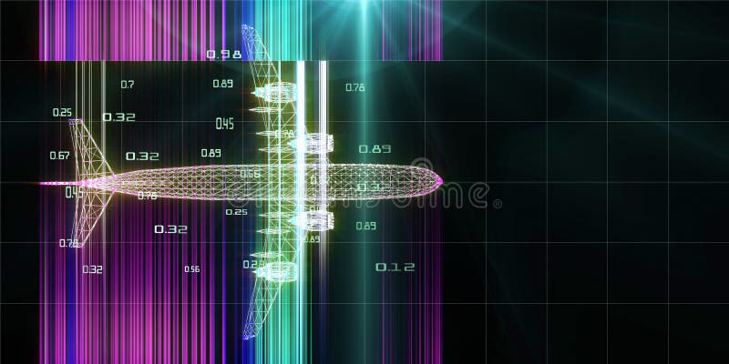 Abstract Digital 3d Grid Airplane with Blurred Color Lines on Black ...