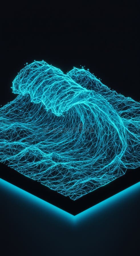 Abstract Digital 3D Model with Blue Glowing Particles Stock ...