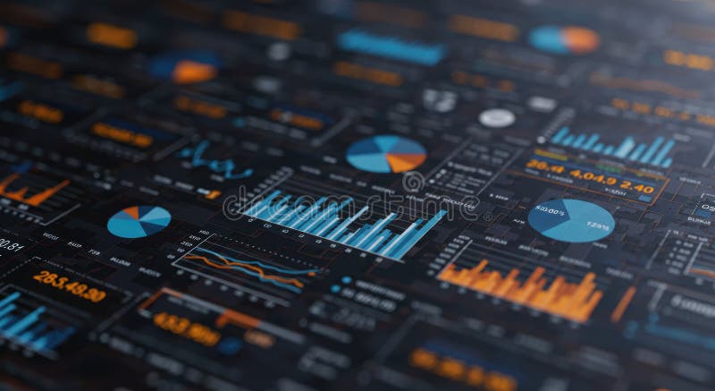 An Abstract Digital Dashboard Display Shows Data Charts, Graphs, and ...
