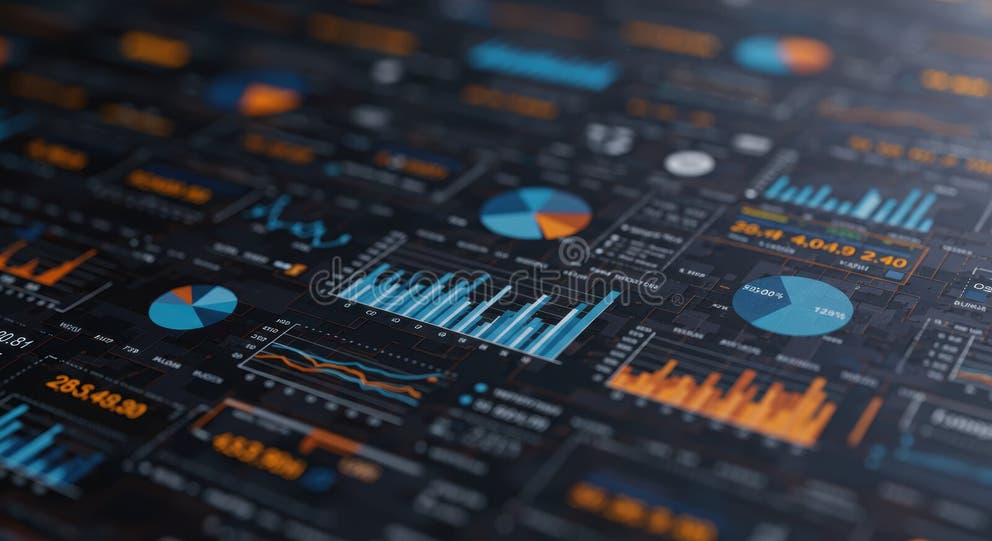 An Abstract Digital Dashboard Display Shows Data Charts, Graphs, and ...