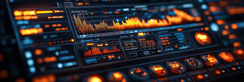Abstract Digital Dashboard with Glowing Data Stock Illustration ...