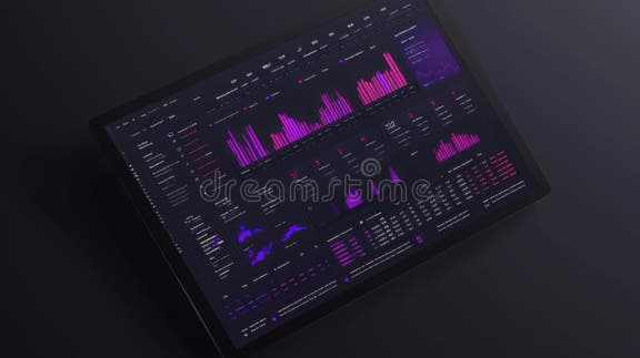 Abstract Digital Dashboard with Glowing Pink and Purple Data ...