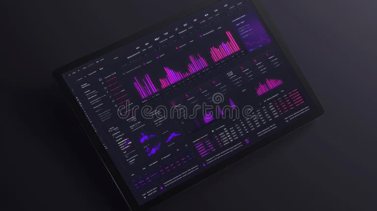 Abstract Digital Dashboard with Glowing Pink and Purple Data ...