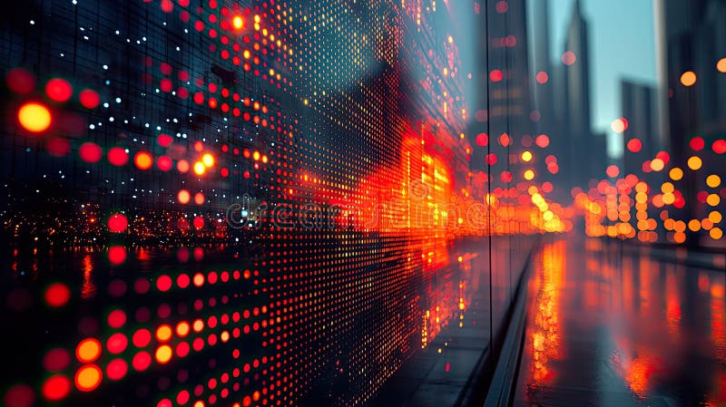 Abstract Digital Data Background with City Lights in the Background ...