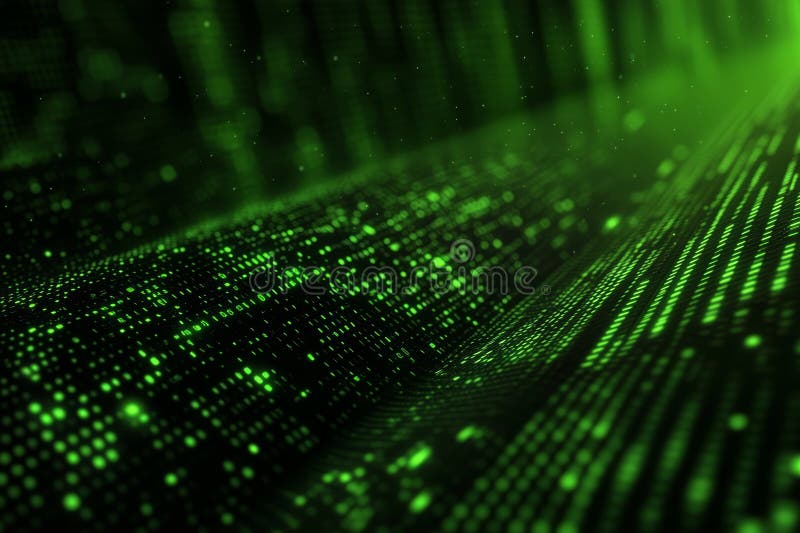 Abstract Digital Data Background with Green Particles in a Futuristic ...