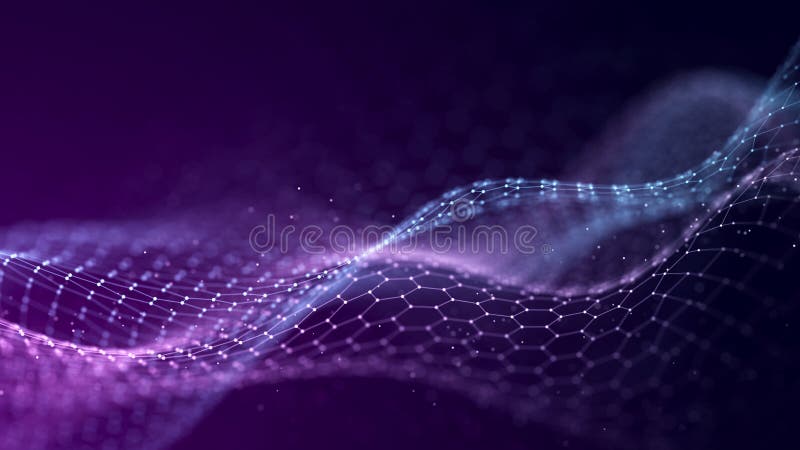 Abstract Digital Data Background. Wave with Moving Dots. Musical Stream ...