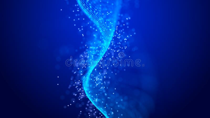 Abstract Digital Data Background. Wave with Moving Dots. Musical Stream ...