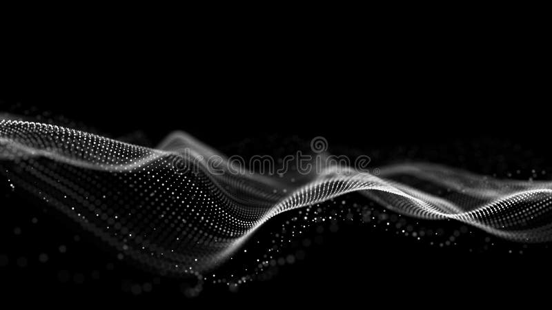 Abstract Digital Data Background. Wave with Moving Dots. Musical Stream ...