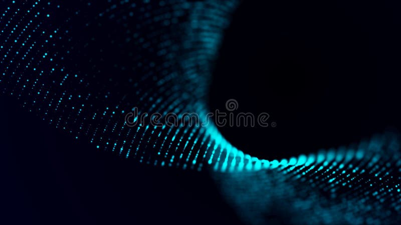 Abstract Digital Data Background. Wave with Moving Dots. Musical Stream ...