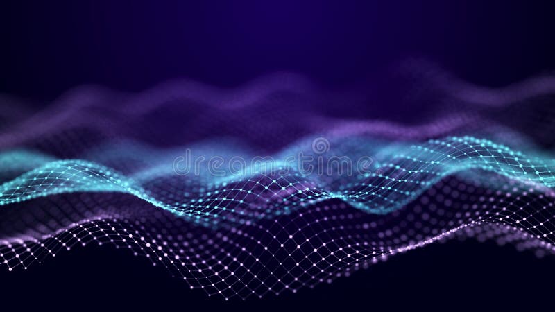 Abstract Digital Data Background. Wave with Moving Dots. Musical Stream ...