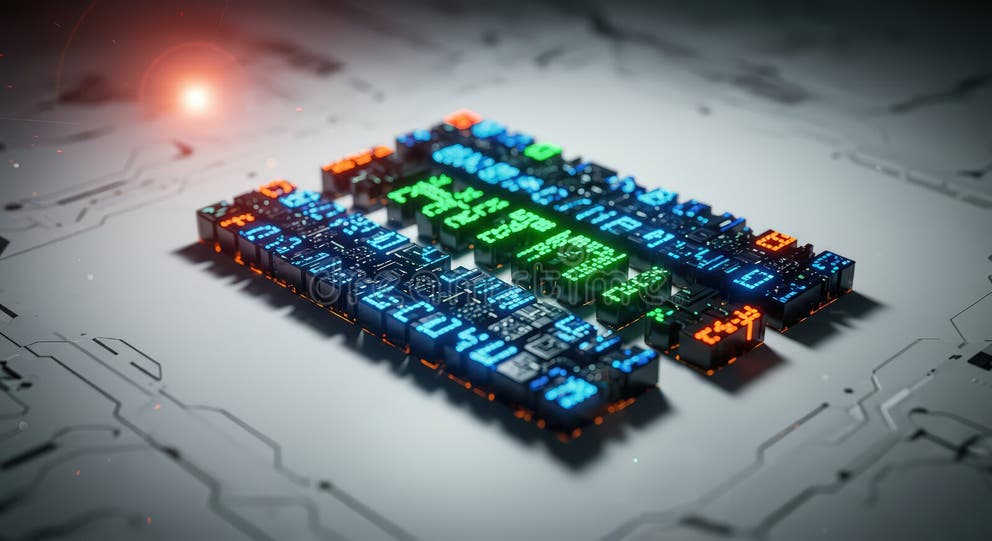 Abstract Digital Data Blocks on Circuit Board Stock Illustration ...