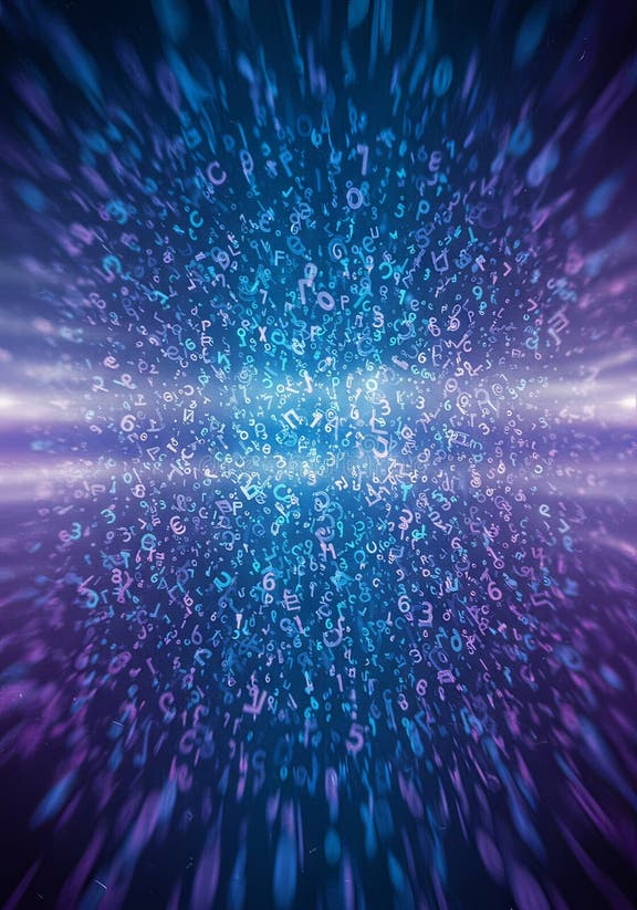 Abstract Digital Data Explosion with Glowing Blue and Purple Light ...