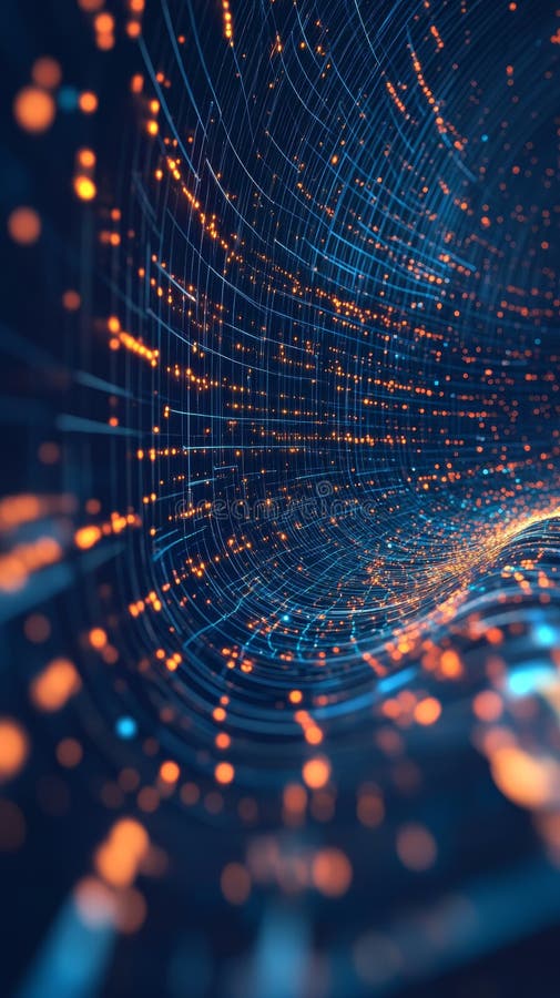 Abstract Digital Data Flow Background in Blue and Orange with ...