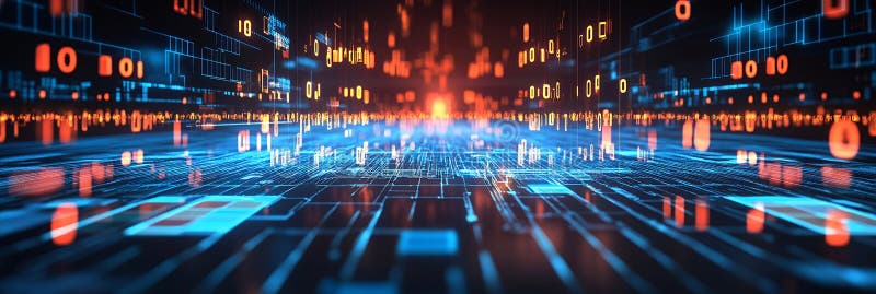 Abstract Digital Data Flow Binary Code and Network Connections Stock Illustration - Illustration ...