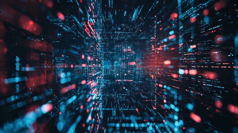 Abstract Digital Data Flow in Blue and Red Stock Photo - Image of ...