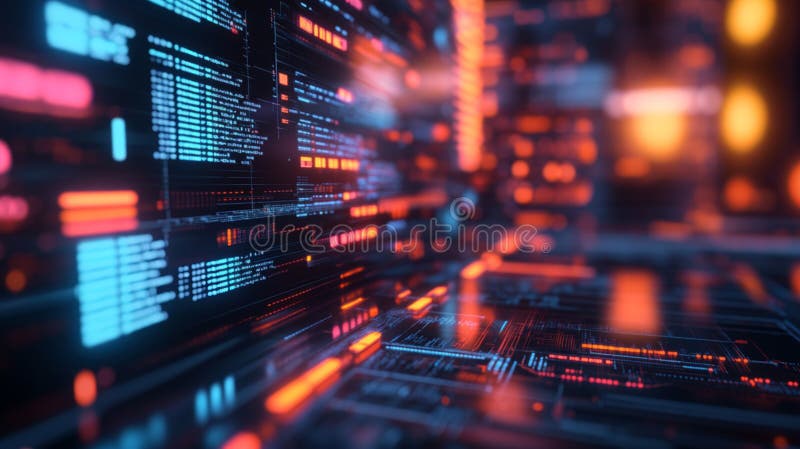 Abstract Digital Data Flow with Bright Lights and Binary Code Stock ...