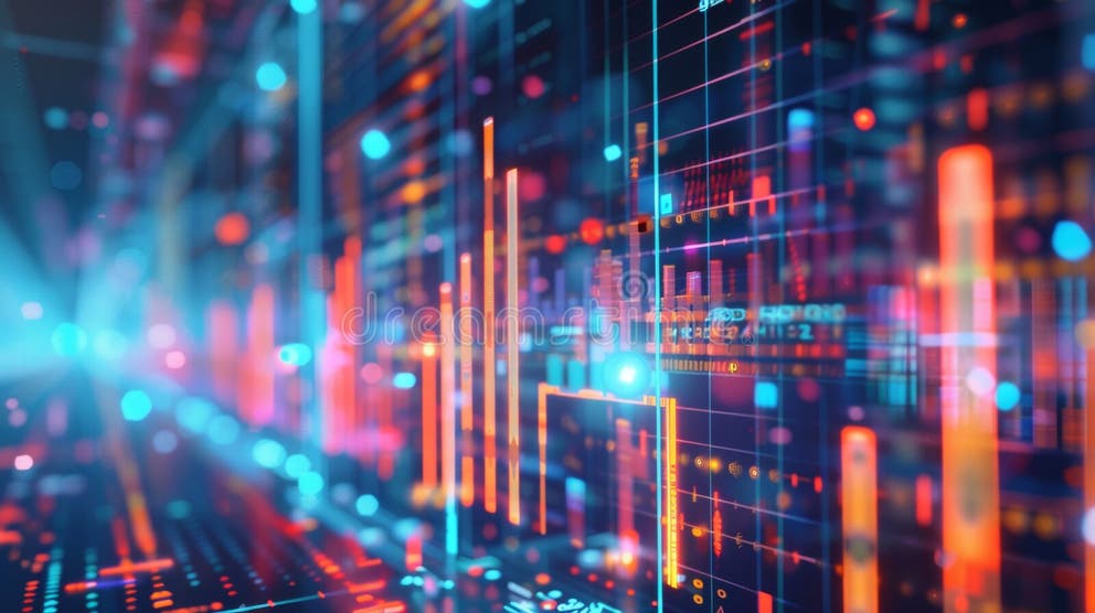 Abstract Digital Data Flow with Colorful Lights and Graphs Stock Photo ...