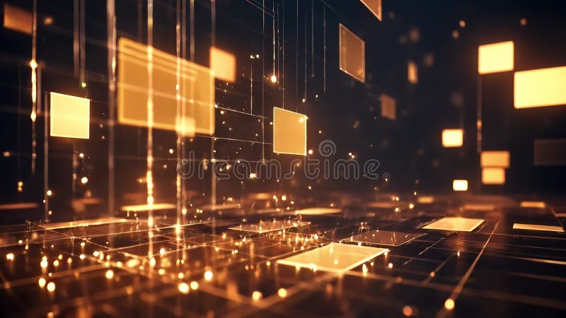 Abstract Digital Data Flow, Glowing Squares, Dark Background, Tech ...
