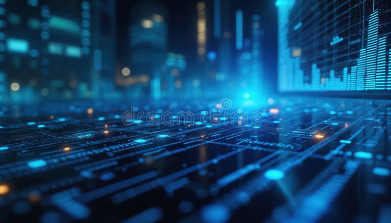 Abstract Digital Data Flow with Graphs Numbers, Code on Dark Blue ...
