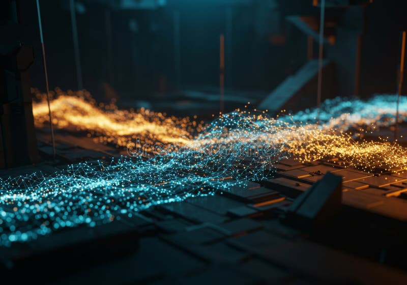 Abstract Digital Data Flow with Orange and Blue Particles Stock ...