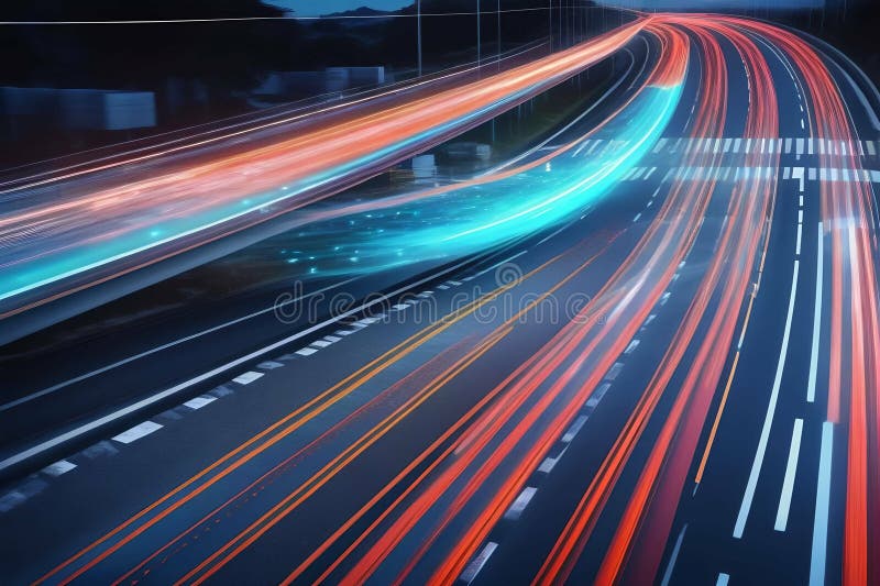 Abstract Digital Data Flow on Road with Motion Blur To Create Vision of ...