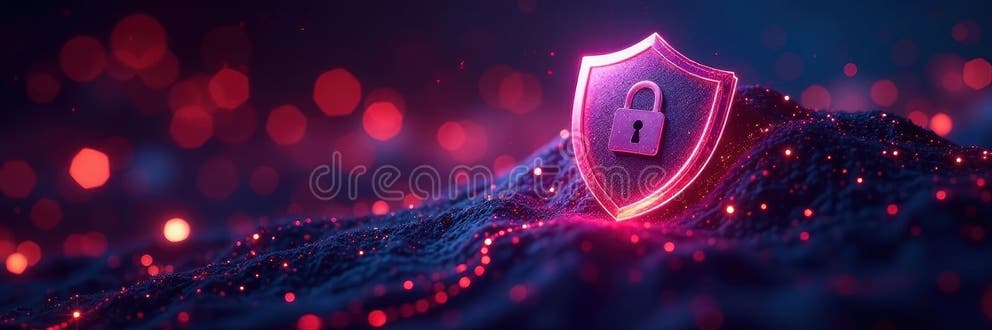 Abstract Digital Data Flow with Security Shield, Code, Internet ...