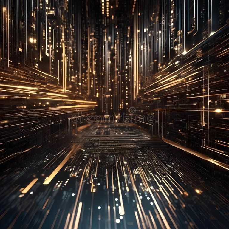 Abstract Digital Data Flow Streams Of Binary Code And Electronic Elements In A Modern