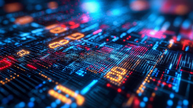 Abstract Digital Data Grid with Glowing Numbers and Neon Colors ...