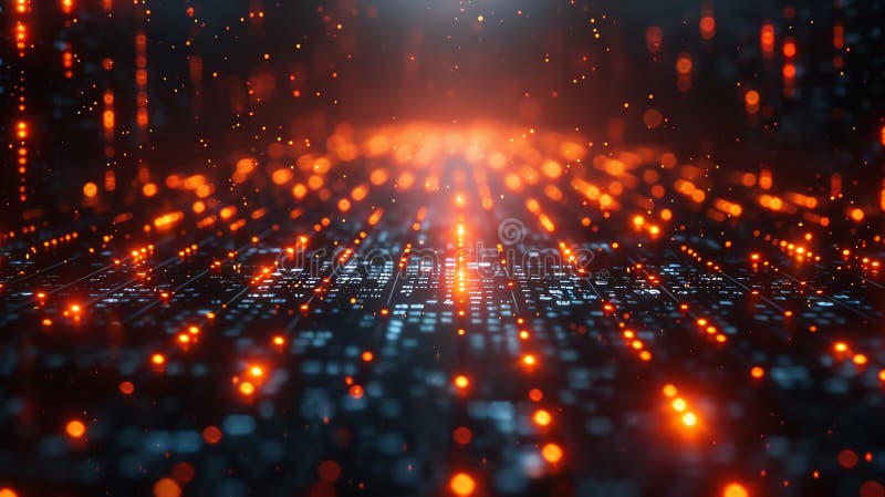 Abstract Digital Data Matrix Representing Information Flow and Technology with Glowing Lights ...