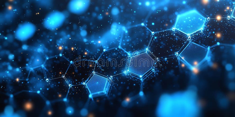 Abstract Digital Data Network with Interconnected Hexagons and Nodes ...